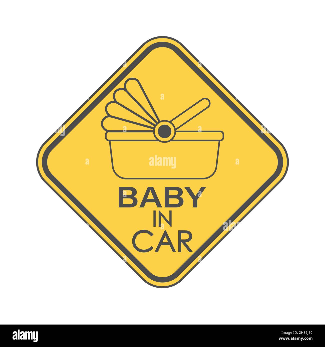 BABY IN CAR. A square sign with a baby stroller and an inscription ...