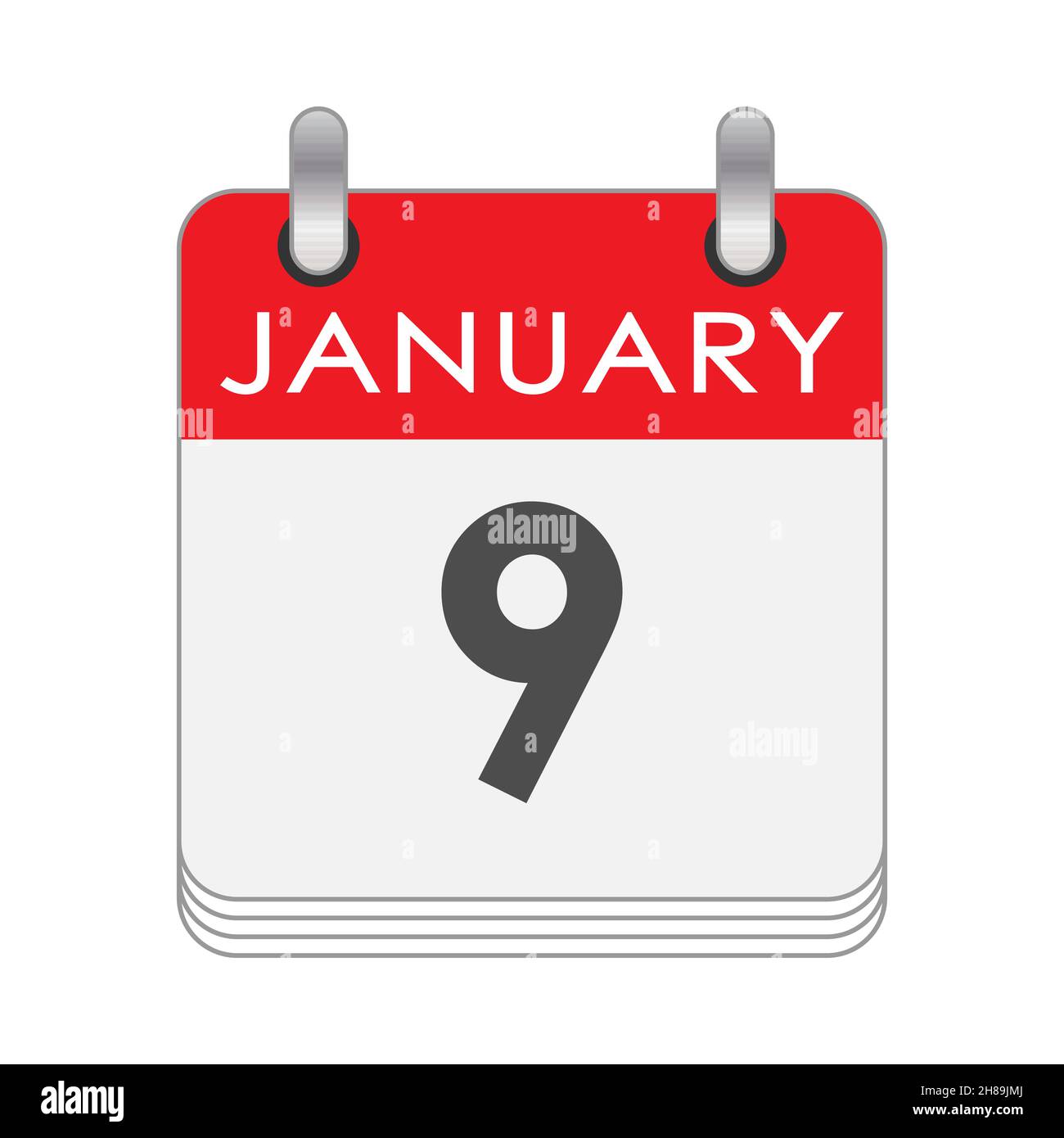 January 9. A leaf of the flip calendar with the date of January 9. Flat ...