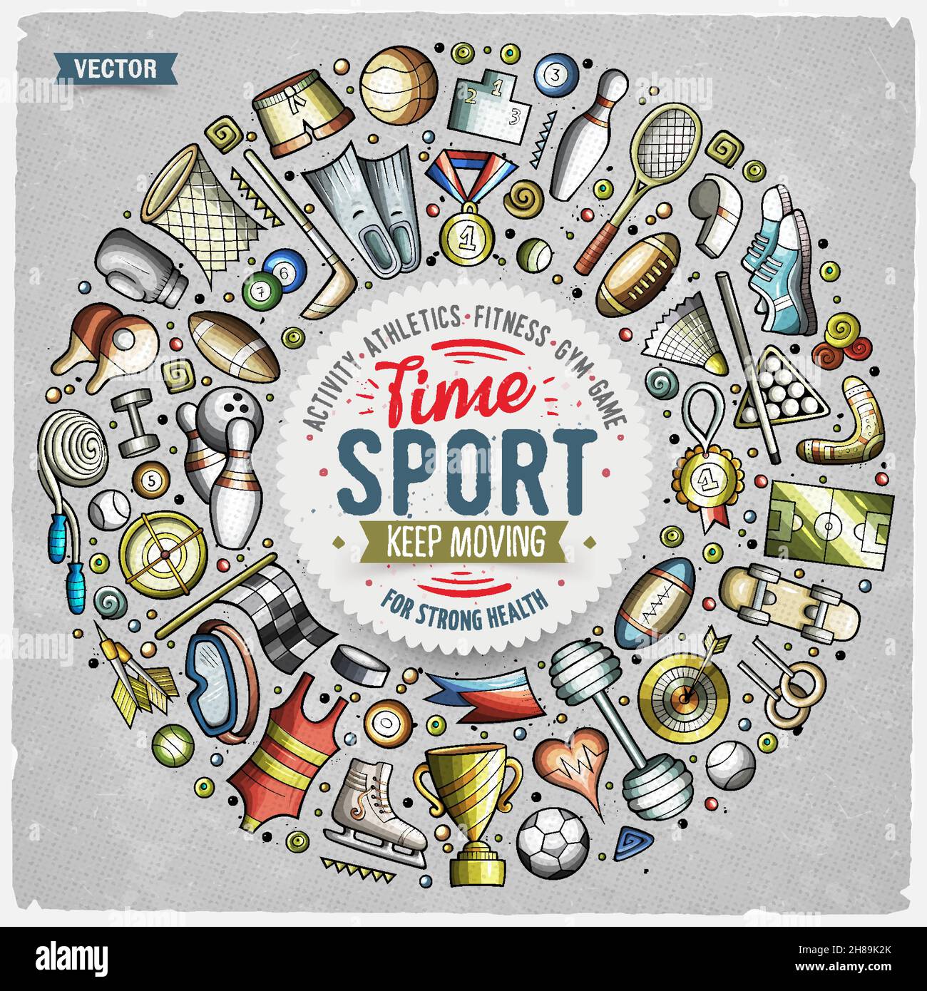 Colorful vector hand drawn set of Sport cartoon doodle objects, symbols ...