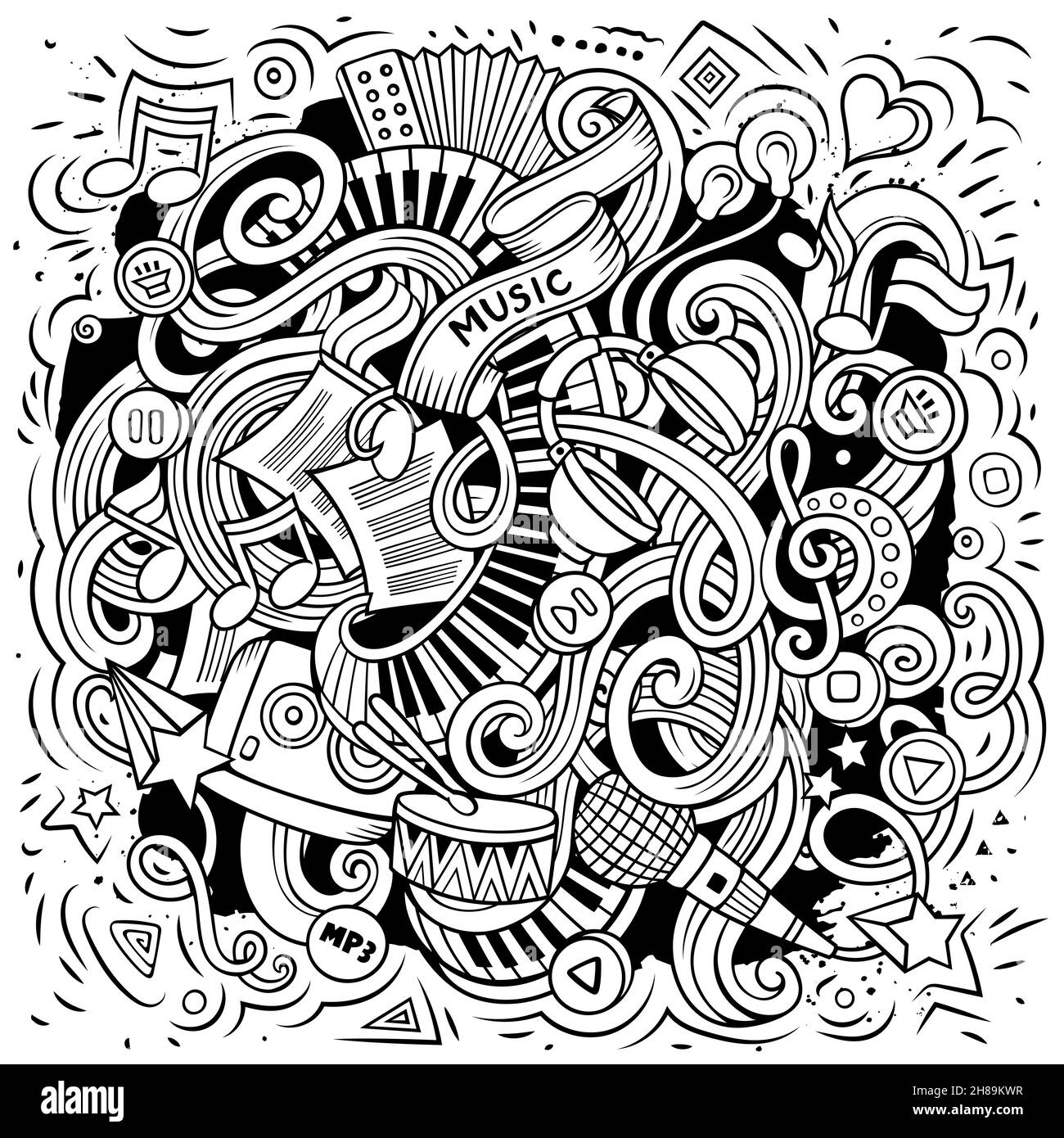 Music hand drawn vector doodles illustration. Musical poster design ...