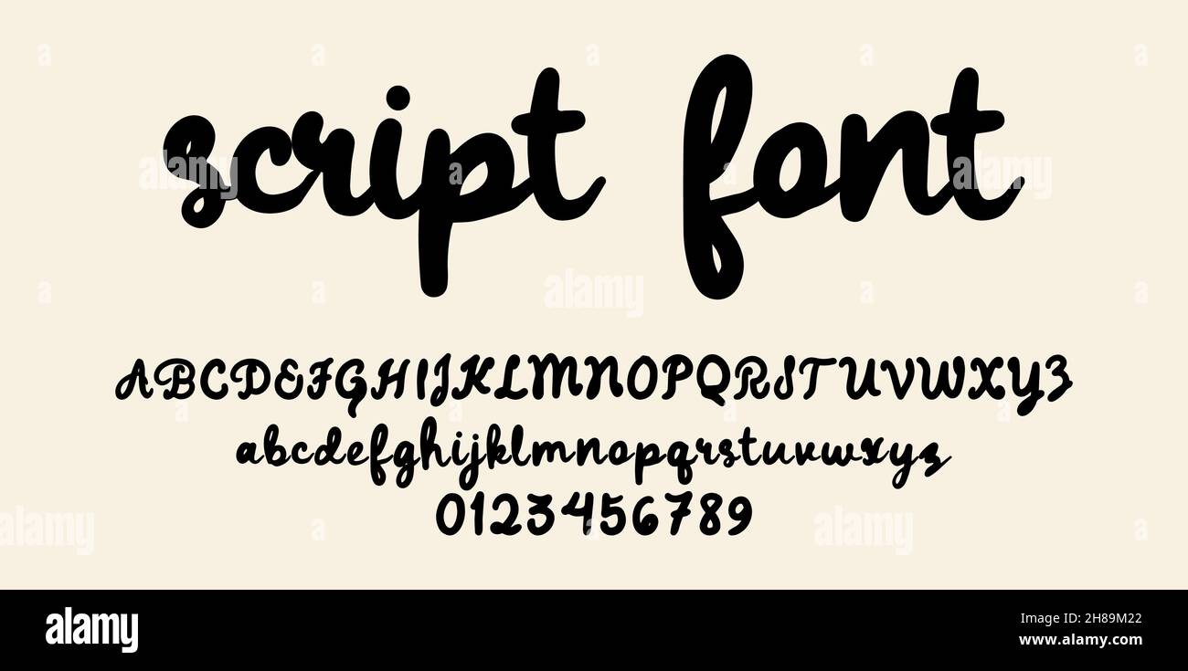 Cute Script Font alphabet vector illustration isolated Background Stock ...