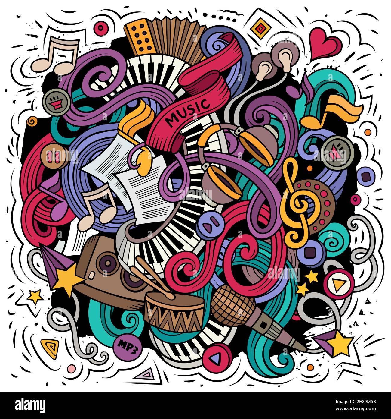 Music hand drawn vector doodles illustration. Musical poster design ...