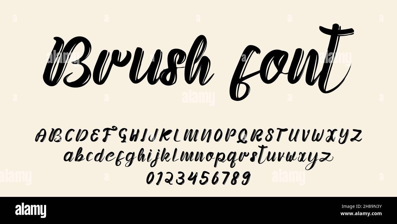 Hand drawn Brush Font alphabet vector illustration isolated Background ...