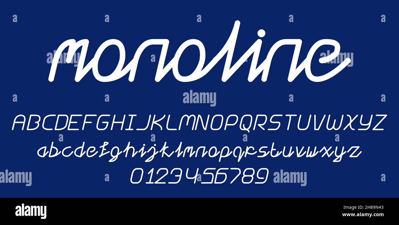 Monoline script font alphabet vector illustration isolated Background ...