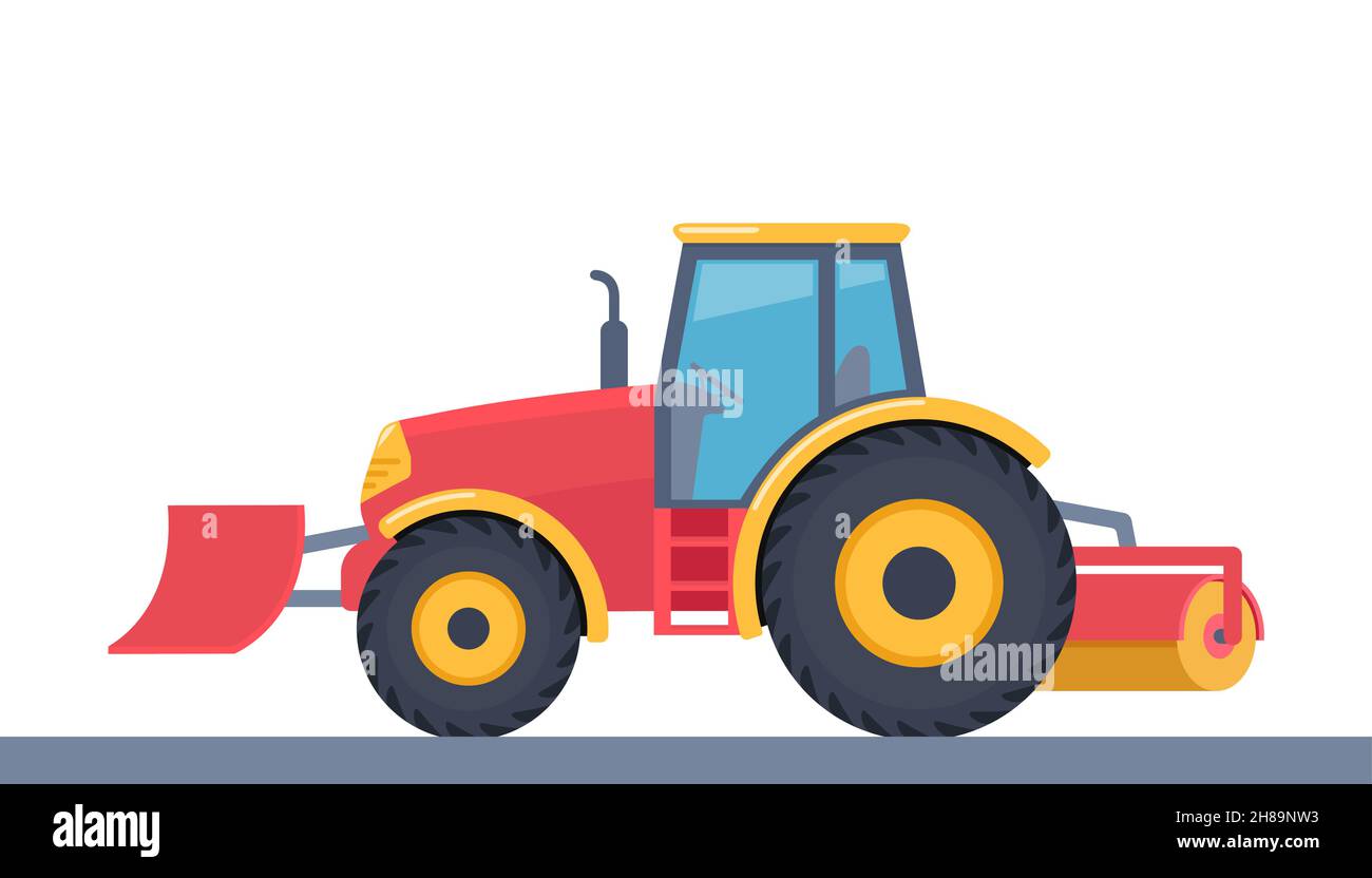 Snow plow tractor. Professional cleaning machine, winter snow removal ...