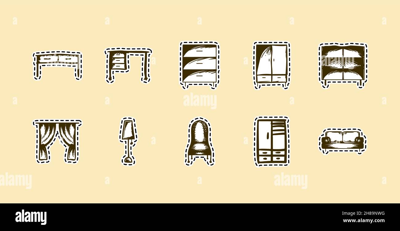 furniture line doodle art sticker vector illustration isolated ...