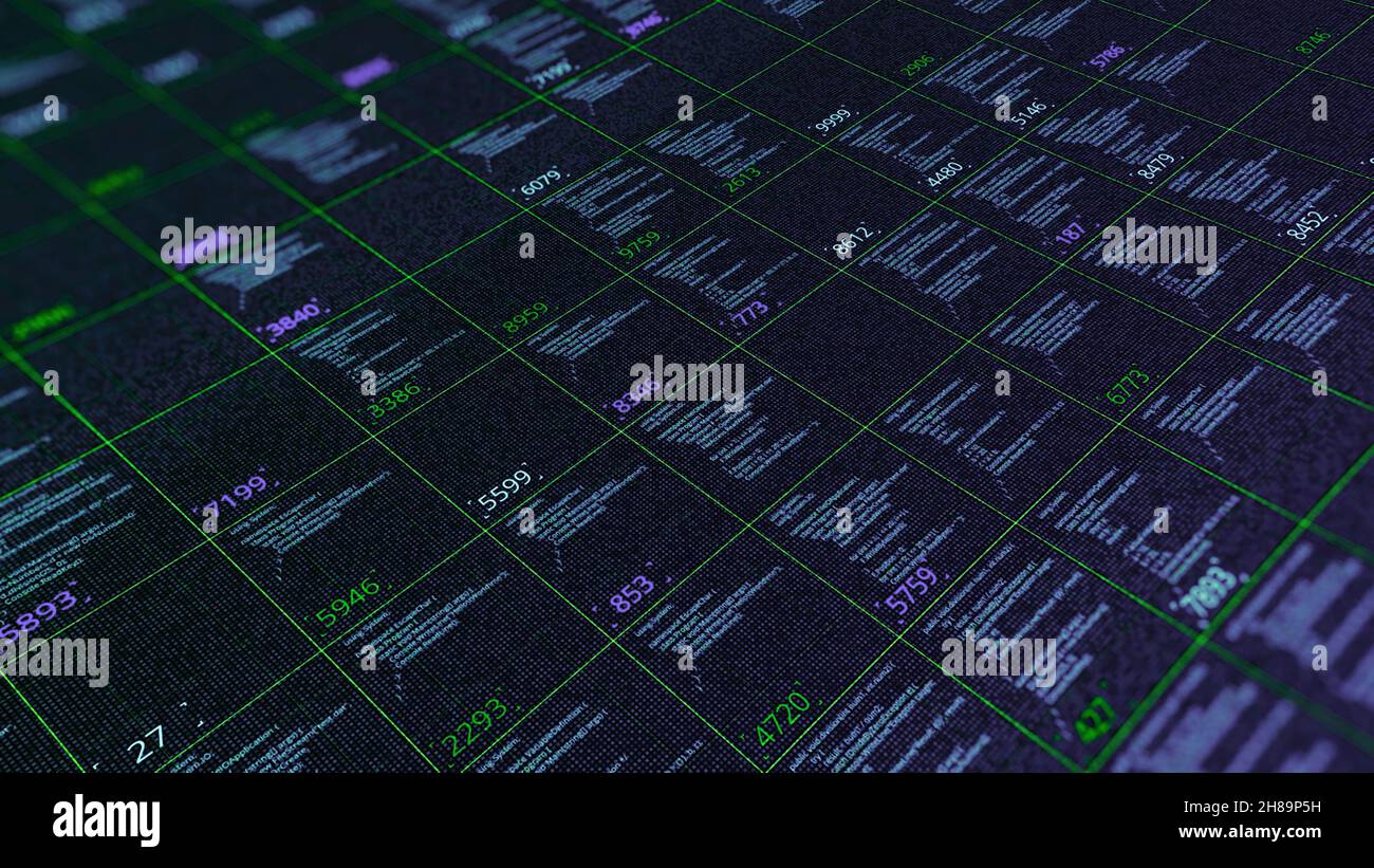 Codes with numbers in cells. Animation. Financial account in form of ...