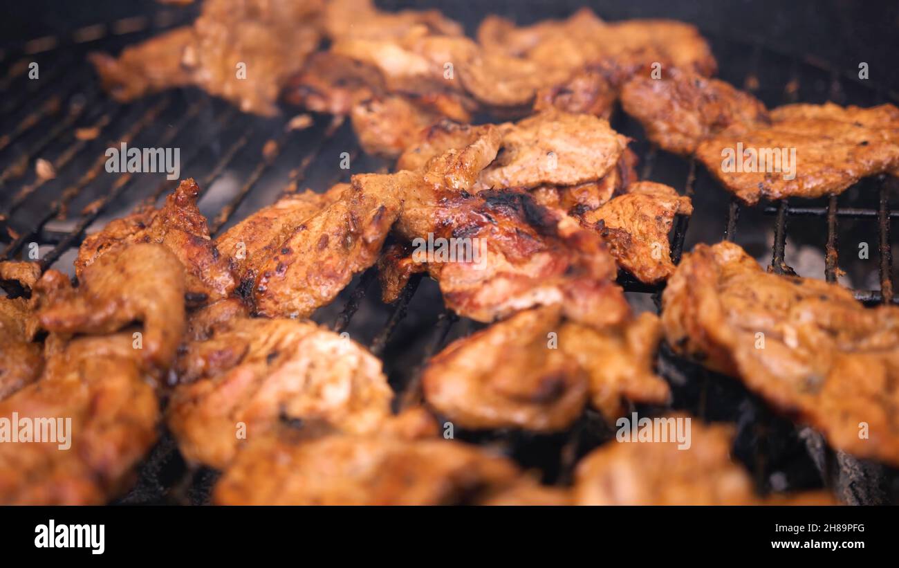 Spare ribs cooking on barbecue grill for summer outdoor party. Food ...