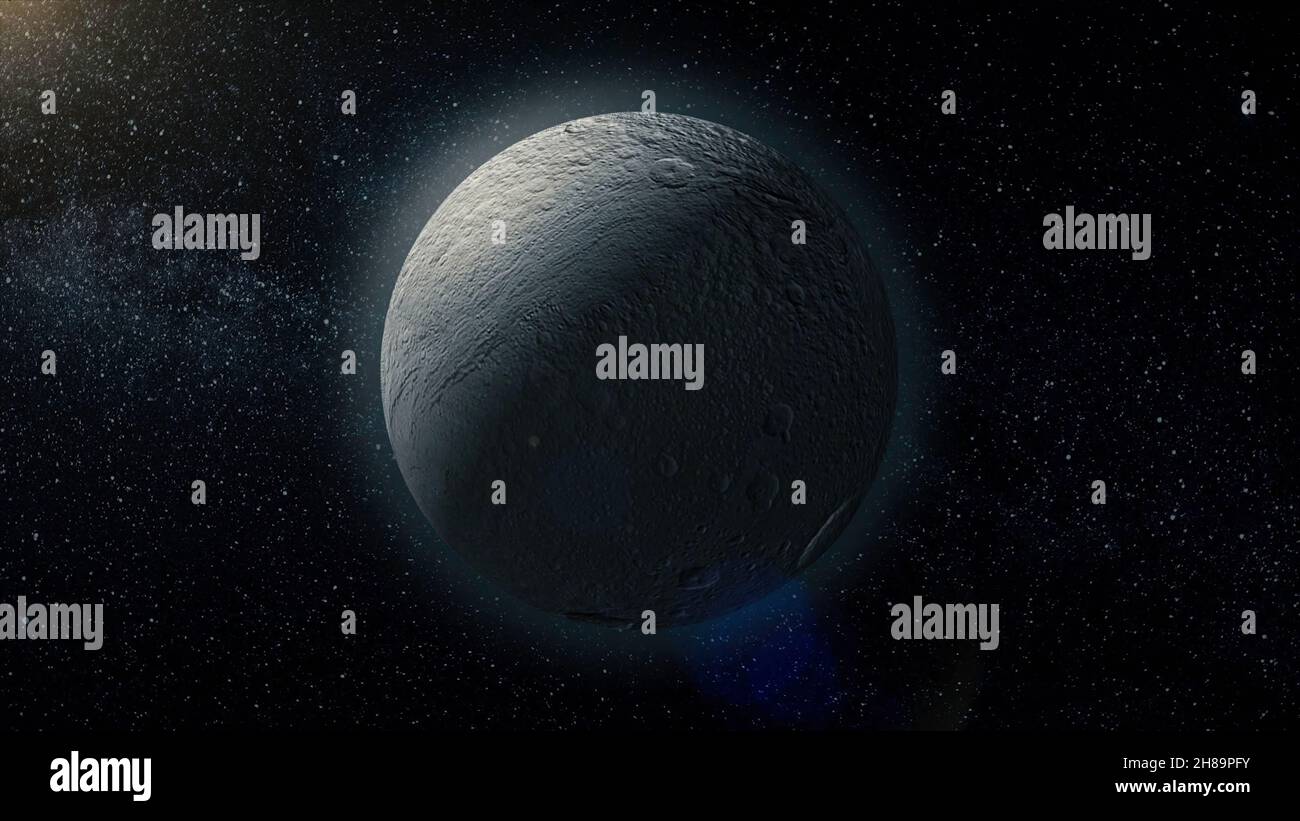 Rhea, mid-sized moon of Saturn on space bacground mid-sized moon of ...
