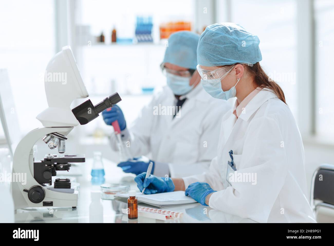 close up. scientists conduct research in a modern laboratory Stock ...
