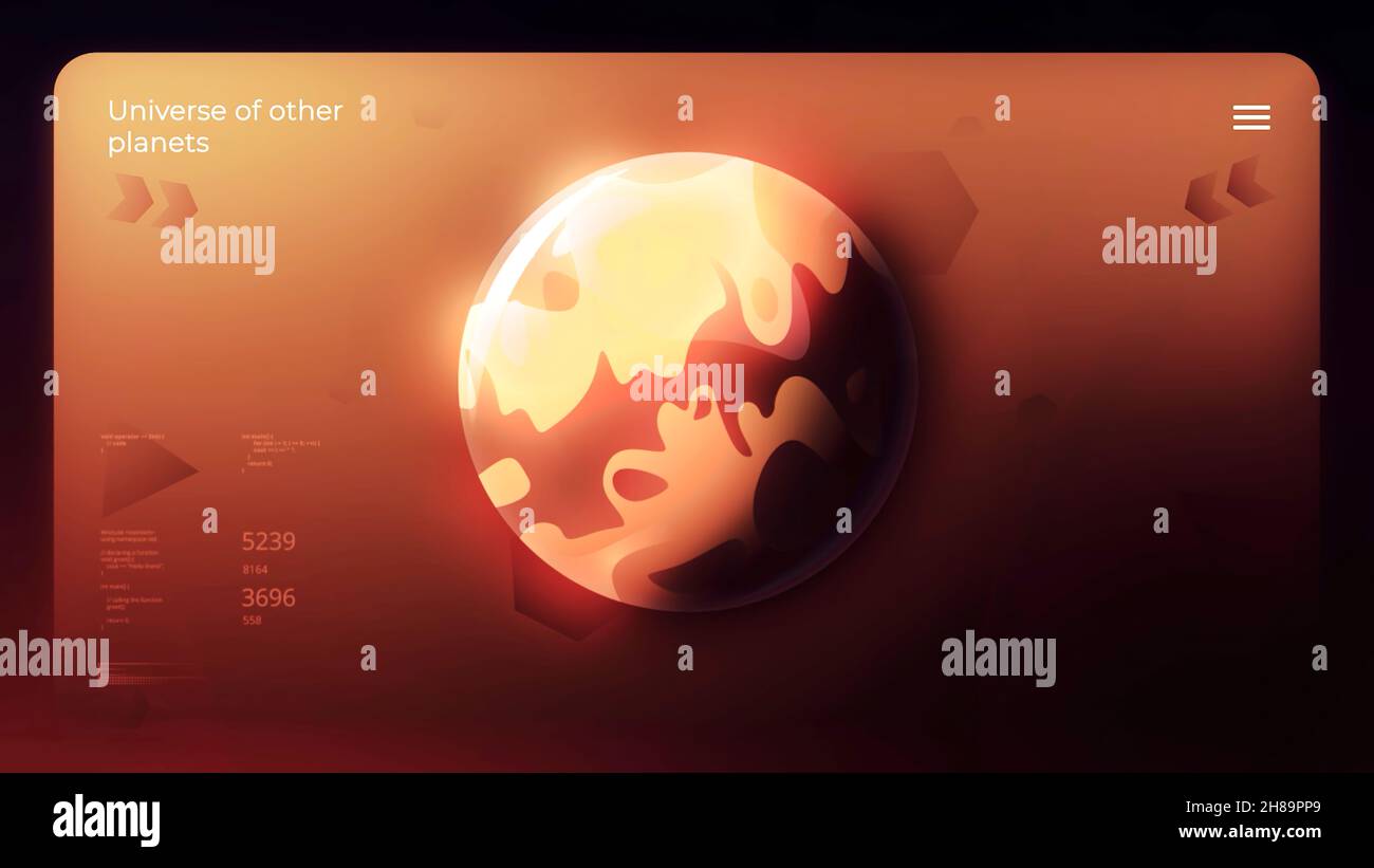 Visualization of a red credit card design with an unknown planet ...