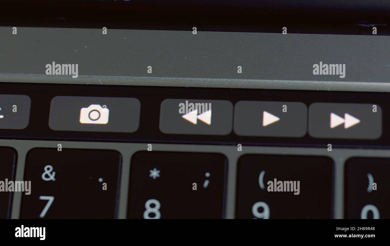 Close up of touch pad of a keyboard with only some of the keys in focus ...