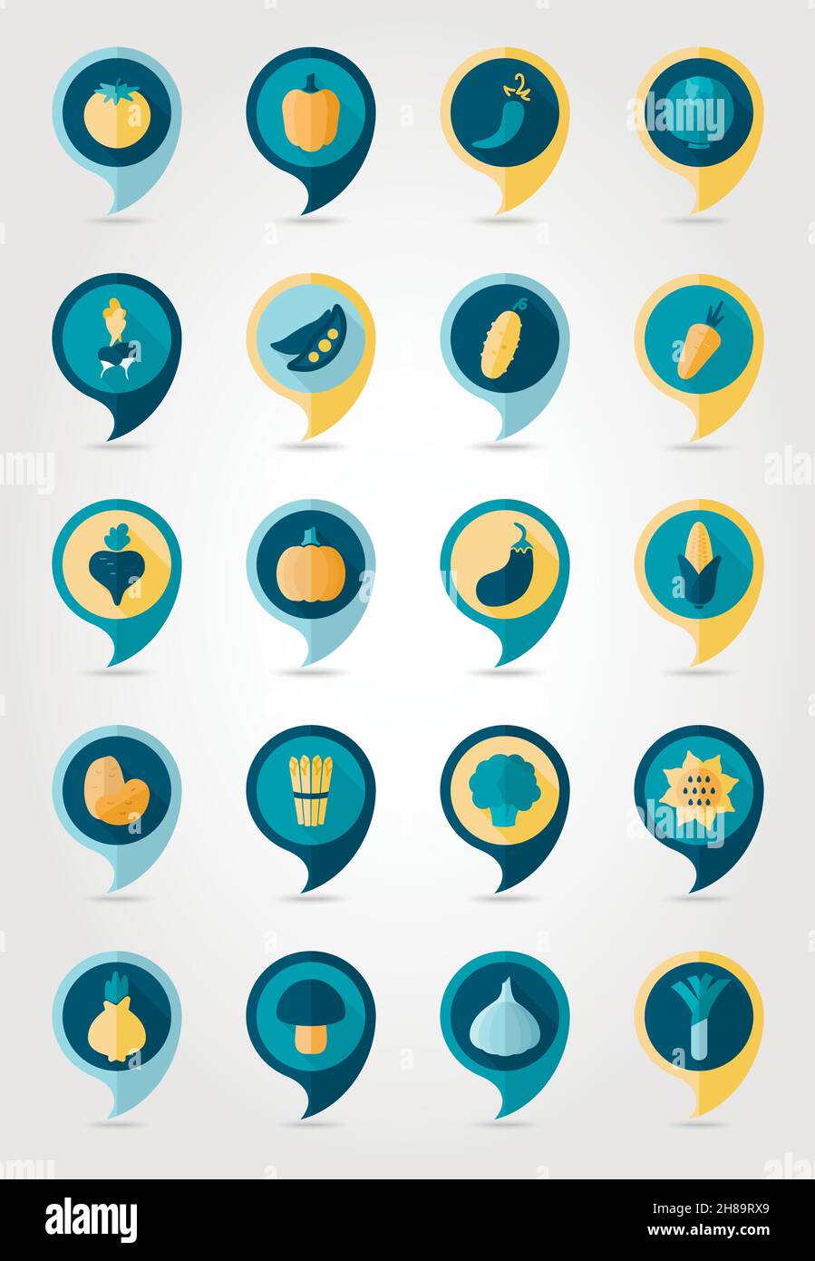 Vegetable mapping pins icons with long shadow, eps 10 Stock Vector ...