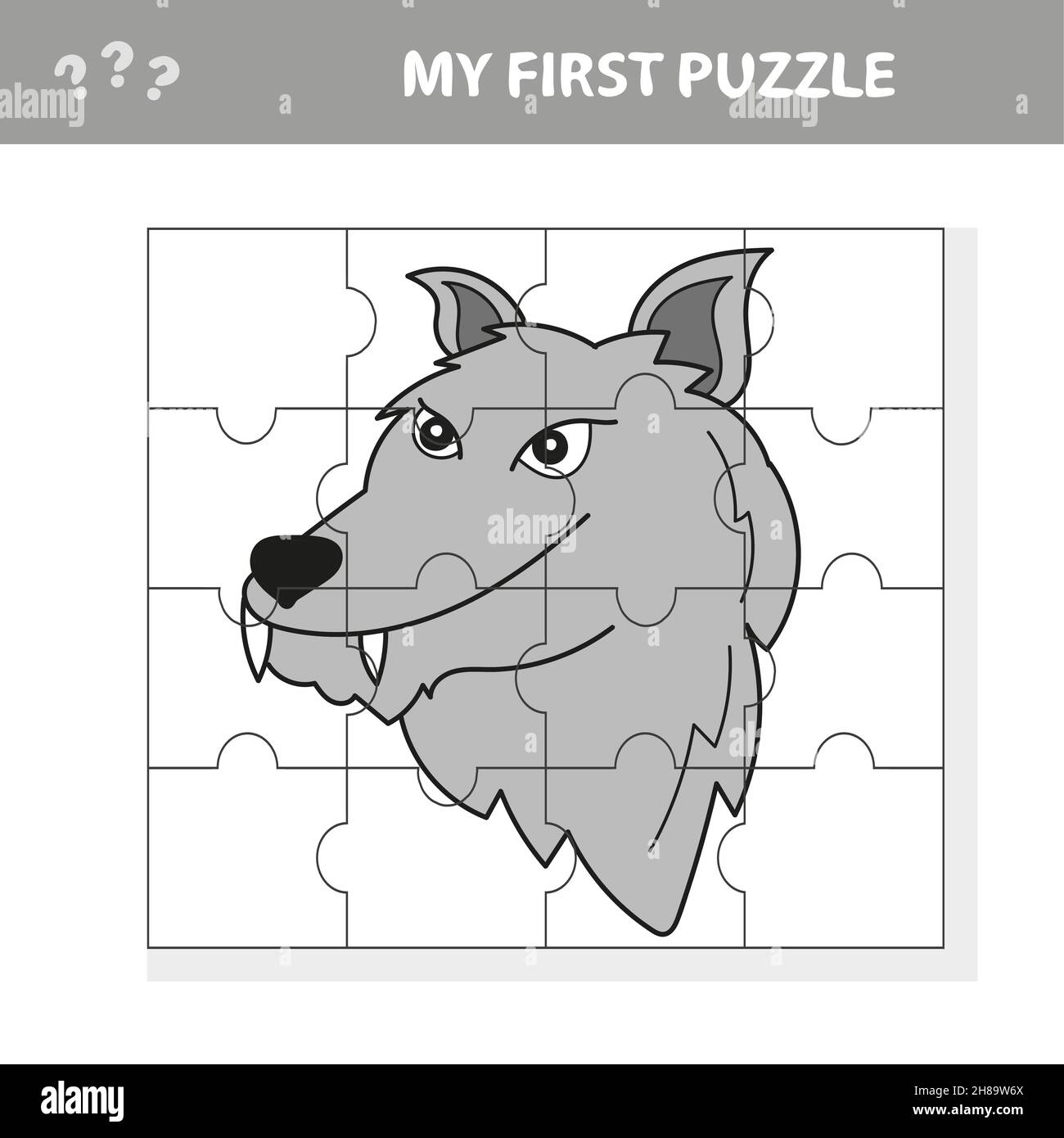 Vector puzzle game for children. Puzzle with wolf. Jigsaw game for kid ...