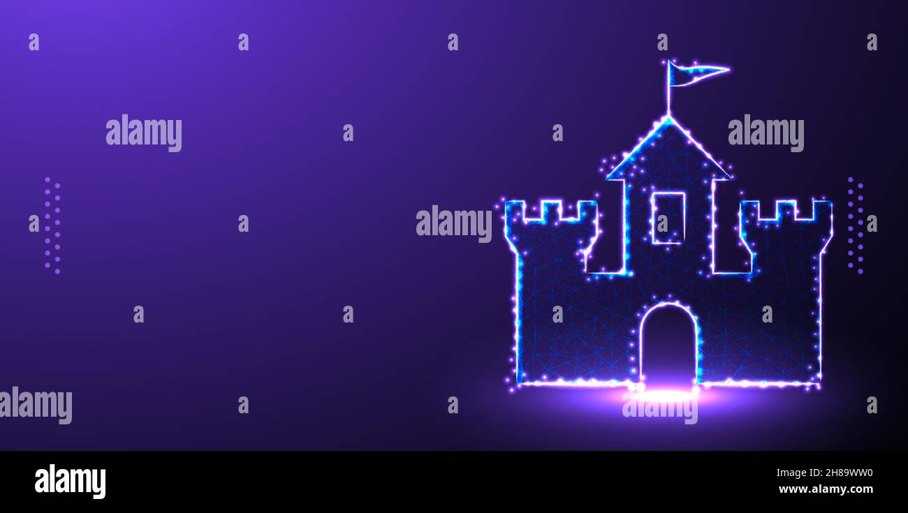 castle, building low poly wireframe mesh from polygonal design vector ...