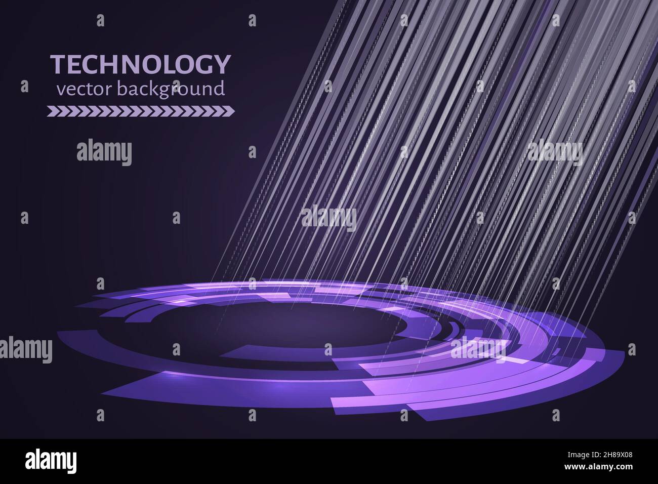 Circle with rays of light on a dark background. Ultra violet technology ...
