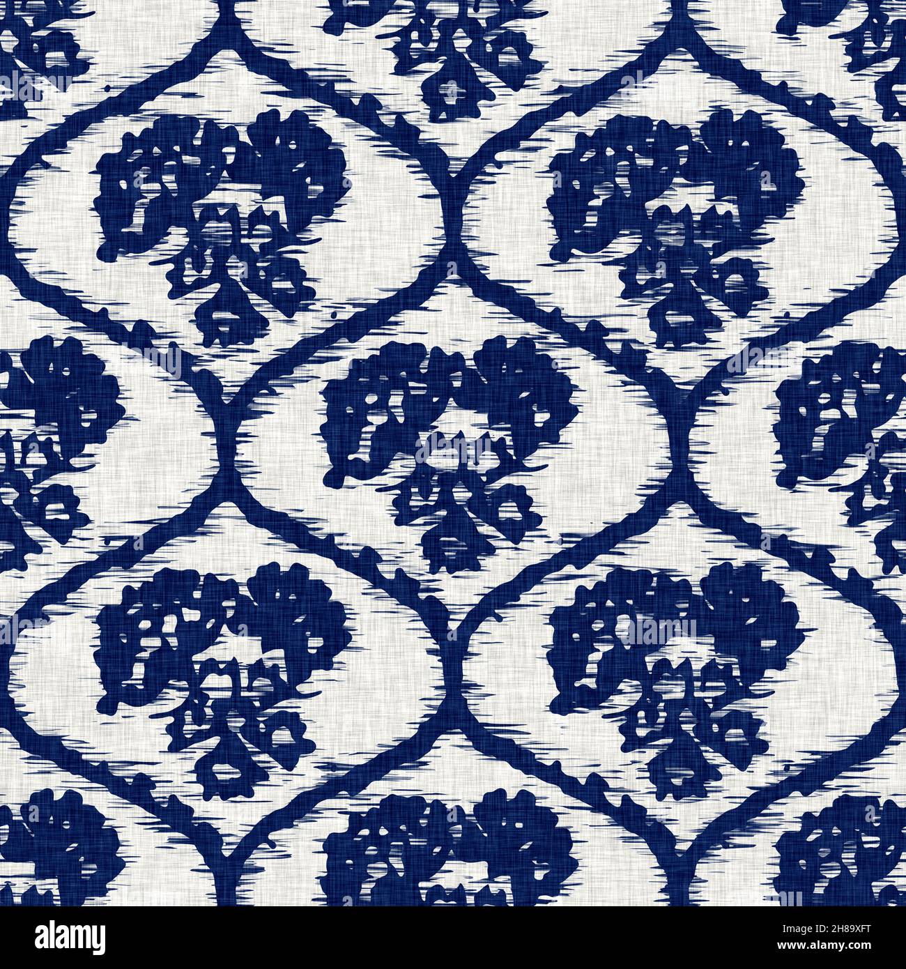 Indigo dyed fabric flower pattern texture. Seamless textile fashion ...