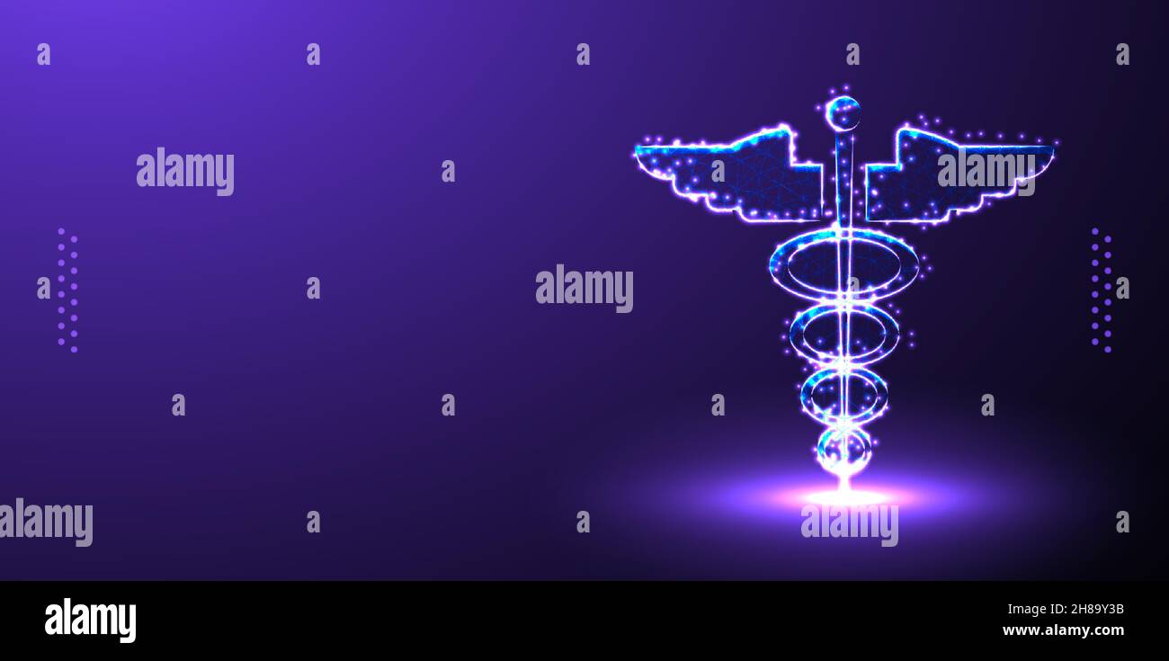 caduceus, medical low poly wireframe, polygonal design vector ...