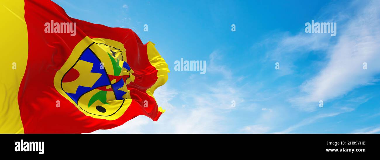 flag of Eel Ground First Nation , Canada at cloudy sky background on ...