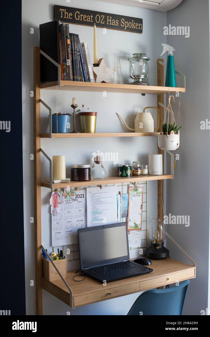 Small home office remote station, workspace, with laptop, houseplants ...
