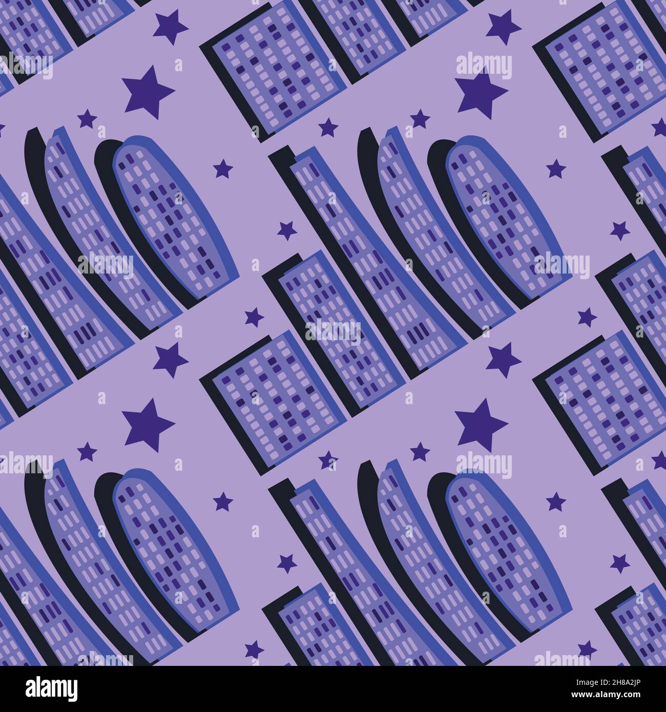 Pattern, endless ribbon on a square background - a stylized night city ...
