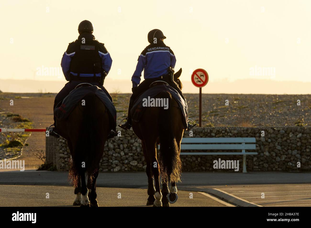 French Gendarmes from the Republican Guard patrol the Channel coast ...