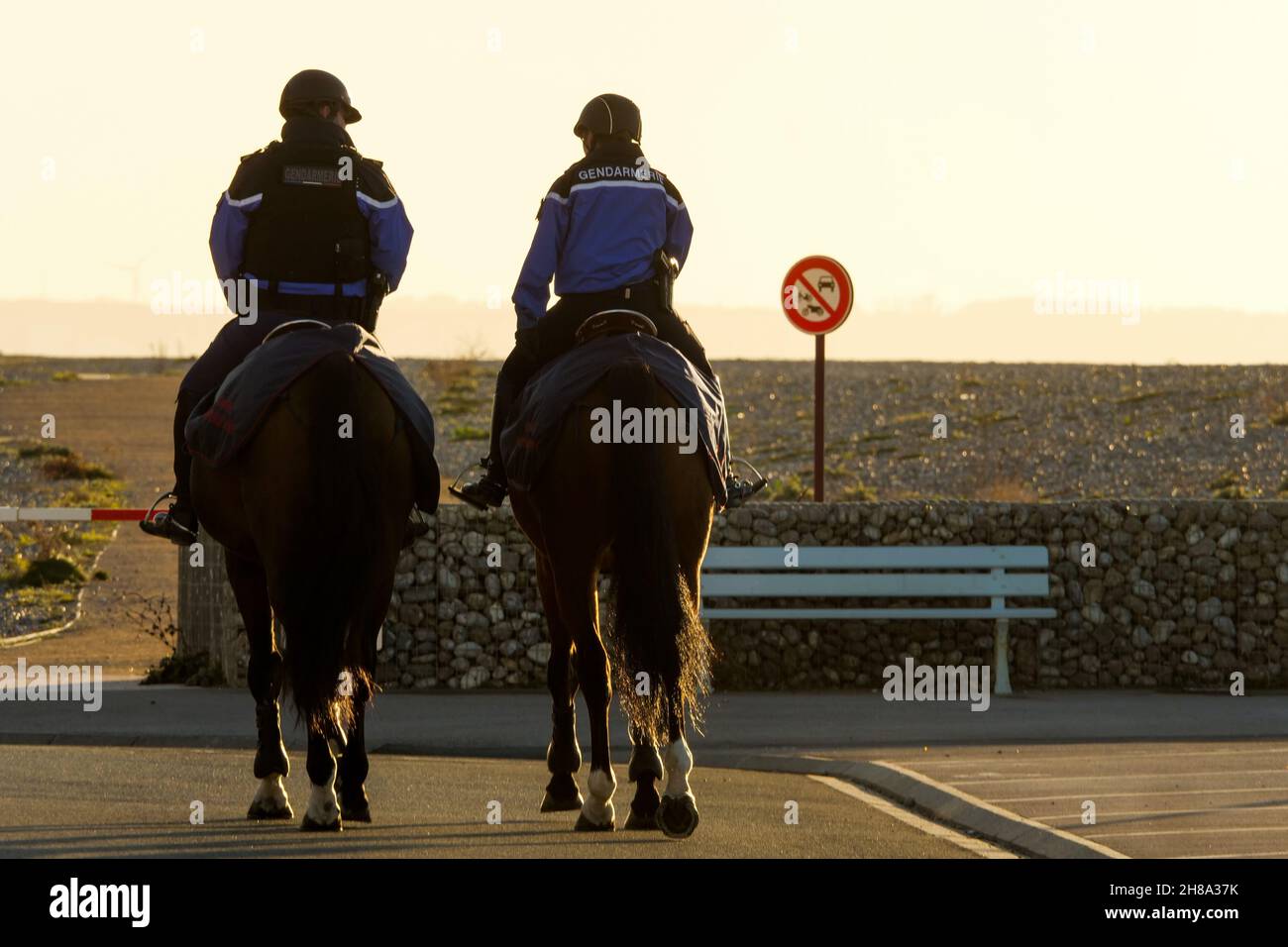 French Gendarmes from the Republican Guard patrol the Channel coast ...