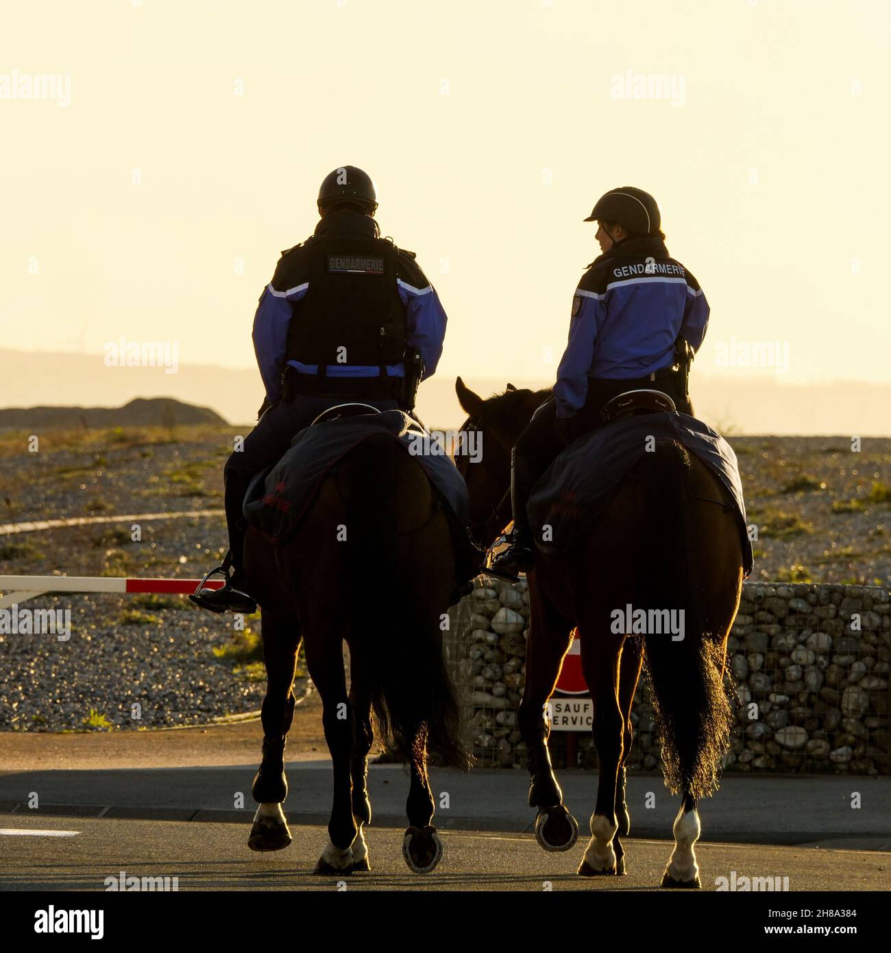 French Gendarmes from the Republican Guard patrol the Channel coast ...