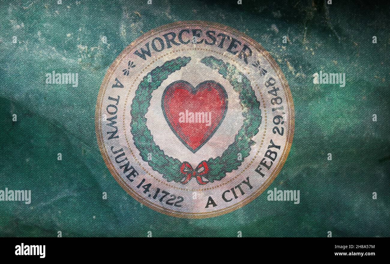 Top view of retro flag of Worcester, Massachusetts, untied states of ...