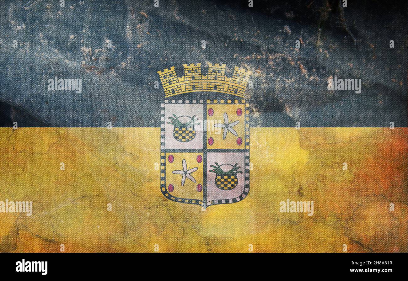 Top view of retro flag of Yauco, Puerto Rico, untied states of America ...