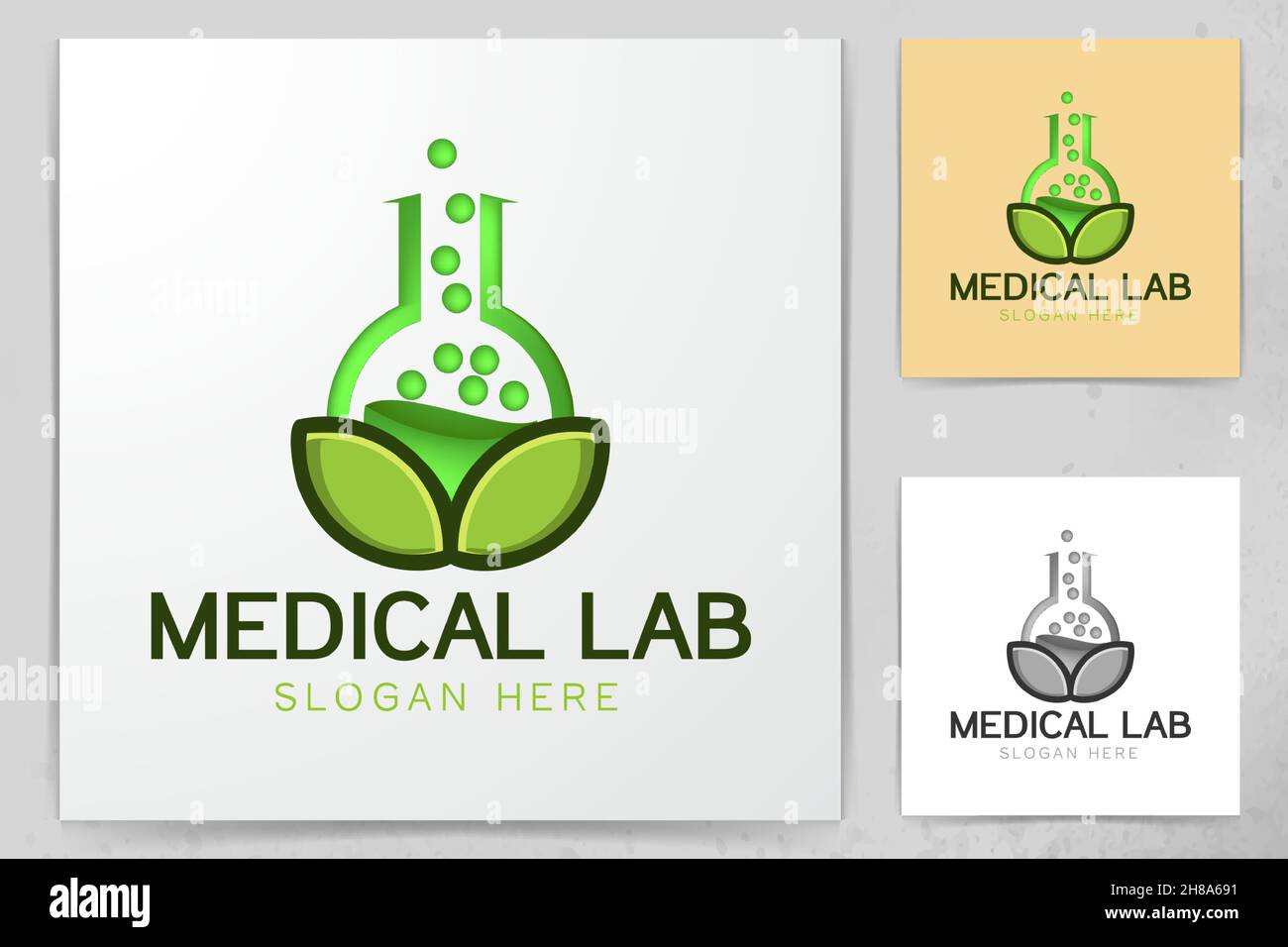 Green Laboratory and Leaf Logo Designs Inspiration Isolated on White ...