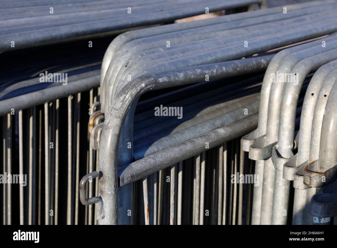 Metal barriers were gathered in one place. These metal protective ...