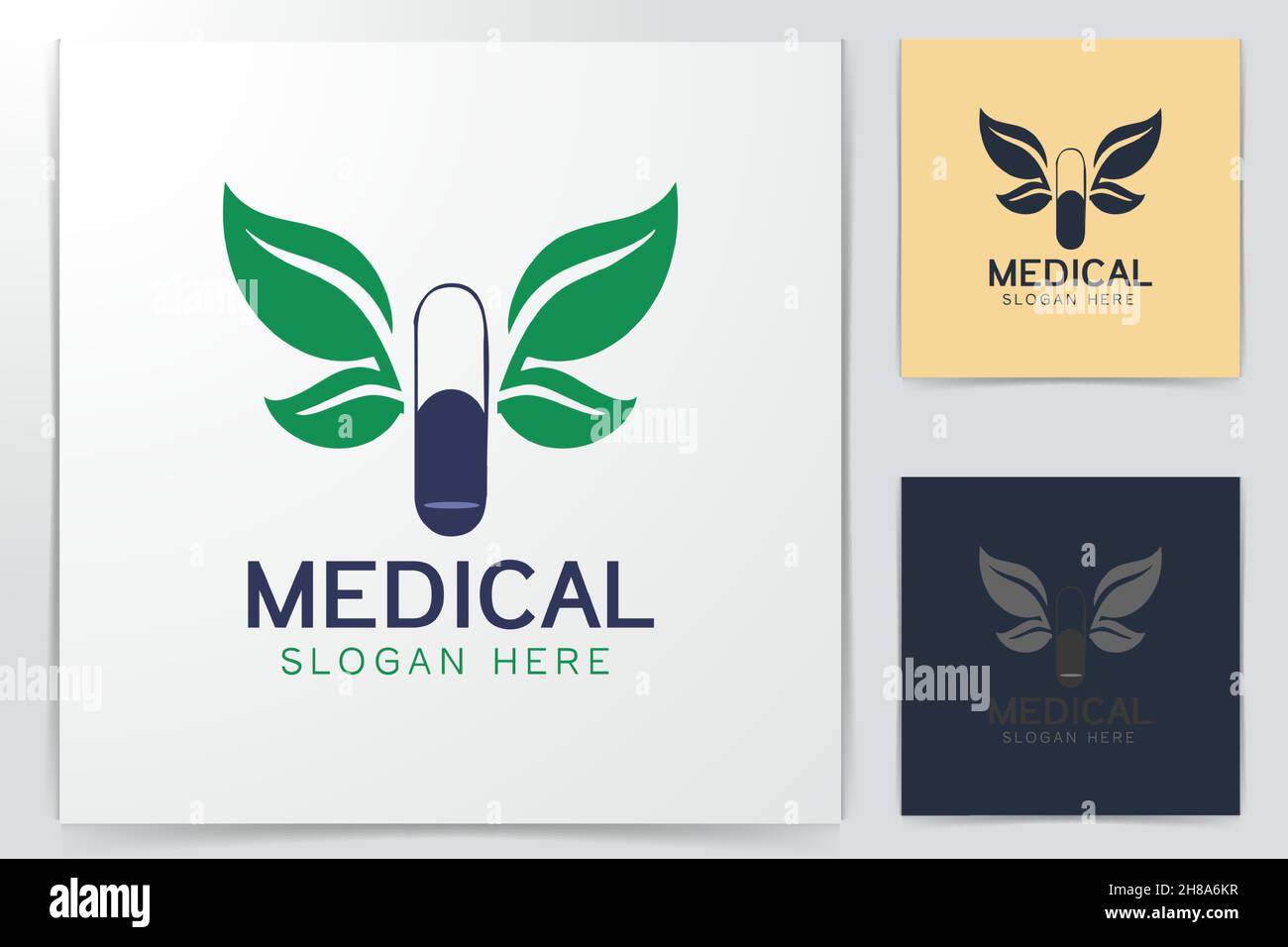 tablet pills and leaf medical logo design inspiration Stock Vector ...