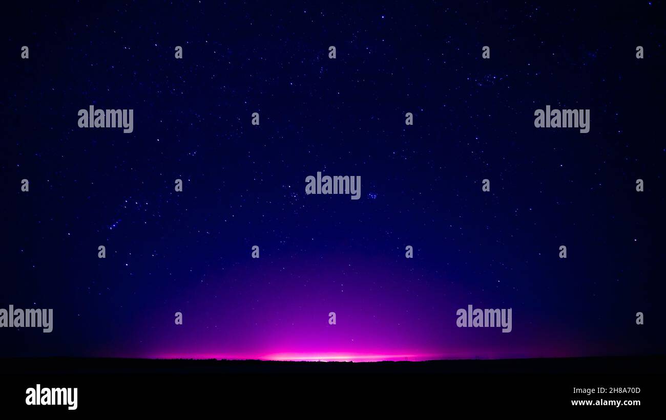 Natural Clear Night Starry Sky Stars Background And Night City Lights ...