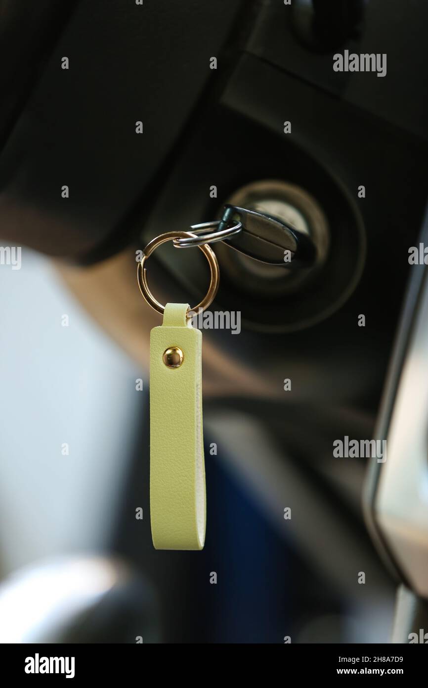 Key from modern car in ignition lock Stock Photo - Alamy