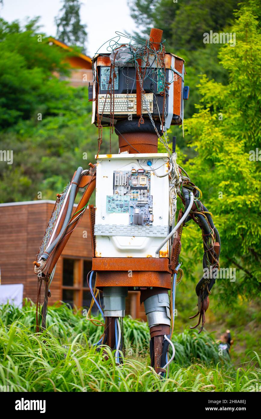 Old robot built from old discarded components. On display at the ...