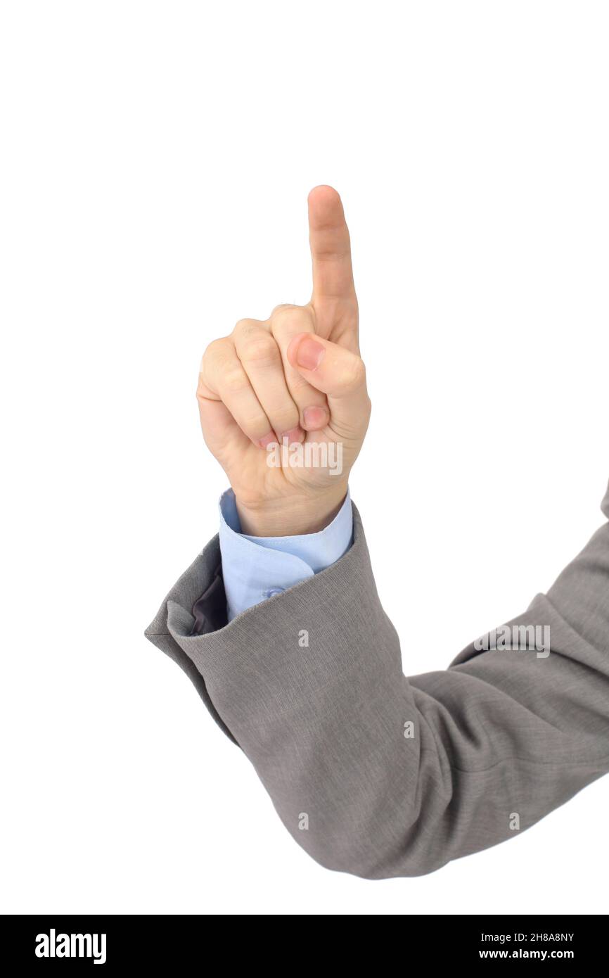 The man's hand shows a symbol Stock Photo - Alamy