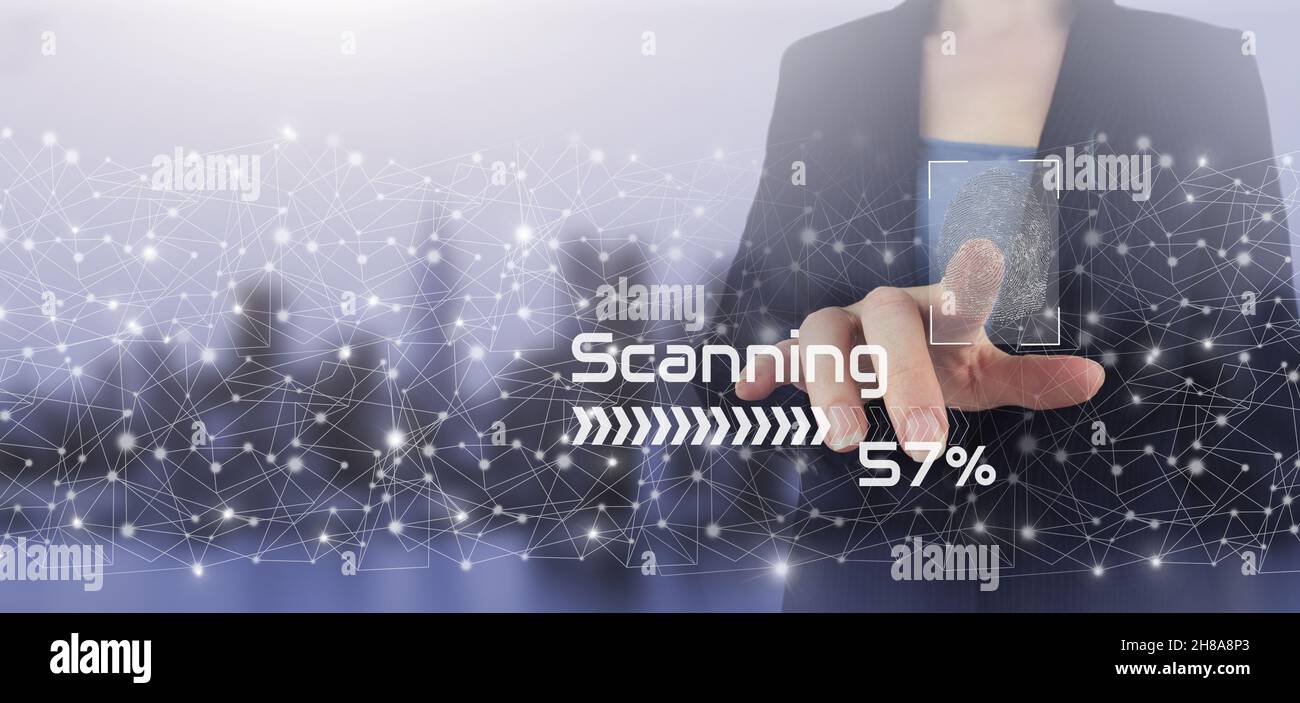 Futuristic and technological scanning. Hand touch digital screen ...