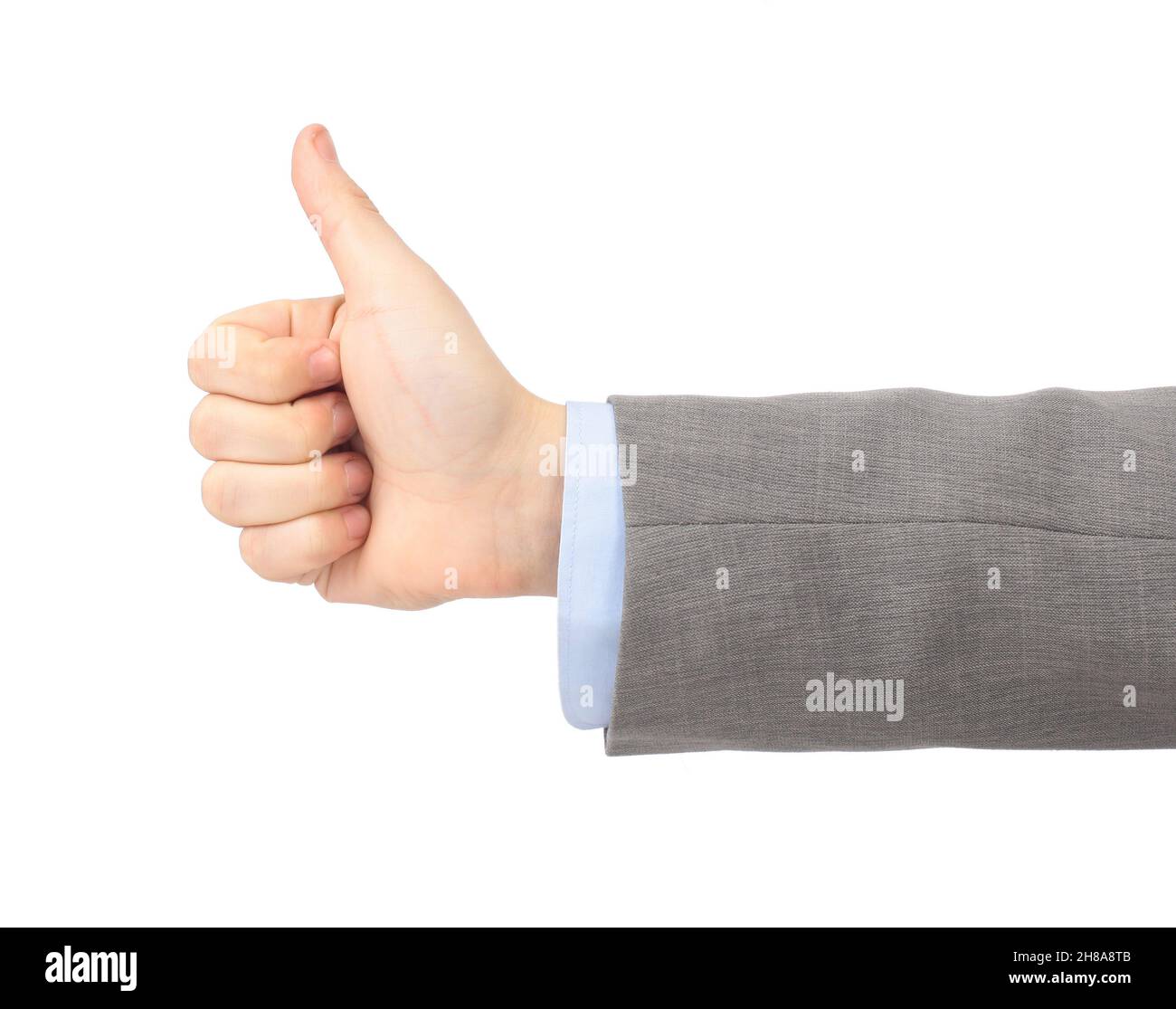 The man's hand shows a symbol Stock Photo - Alamy