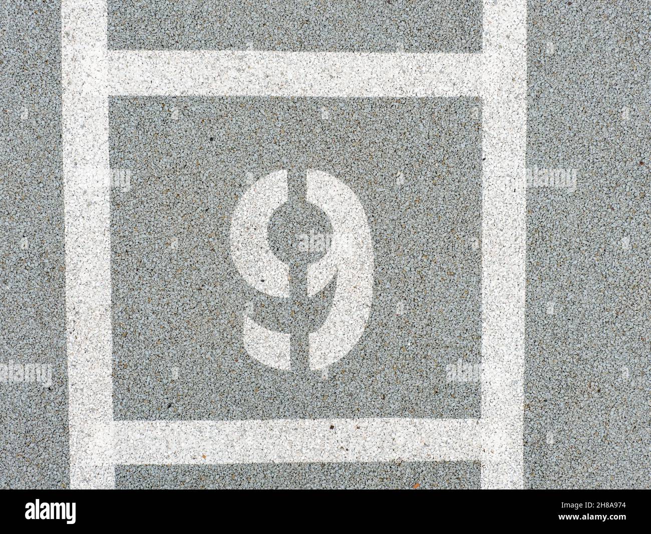 Number nine painted on soft rubber surface. The nineth place. Jumping ...