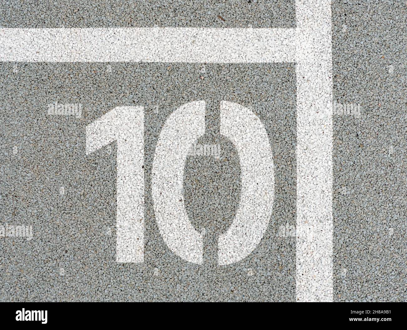 Number ten painted on soft rubber surface. The tenth place, Jumping ...