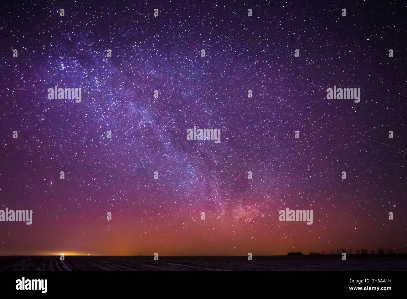 Natural Real Night Sky Stars With Milky Way Over Field Stock Photo - Alamy