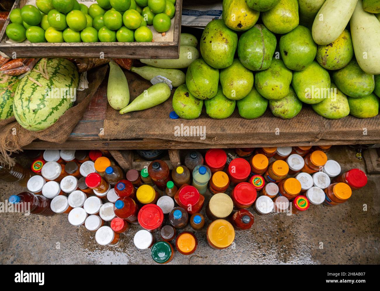 Green Fruits and Jars with Sauces on a Local Market in Dar es Salaam ...