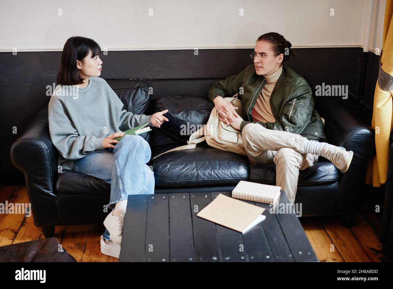 Two friends talking school hi-res stock photography and images - Alamy