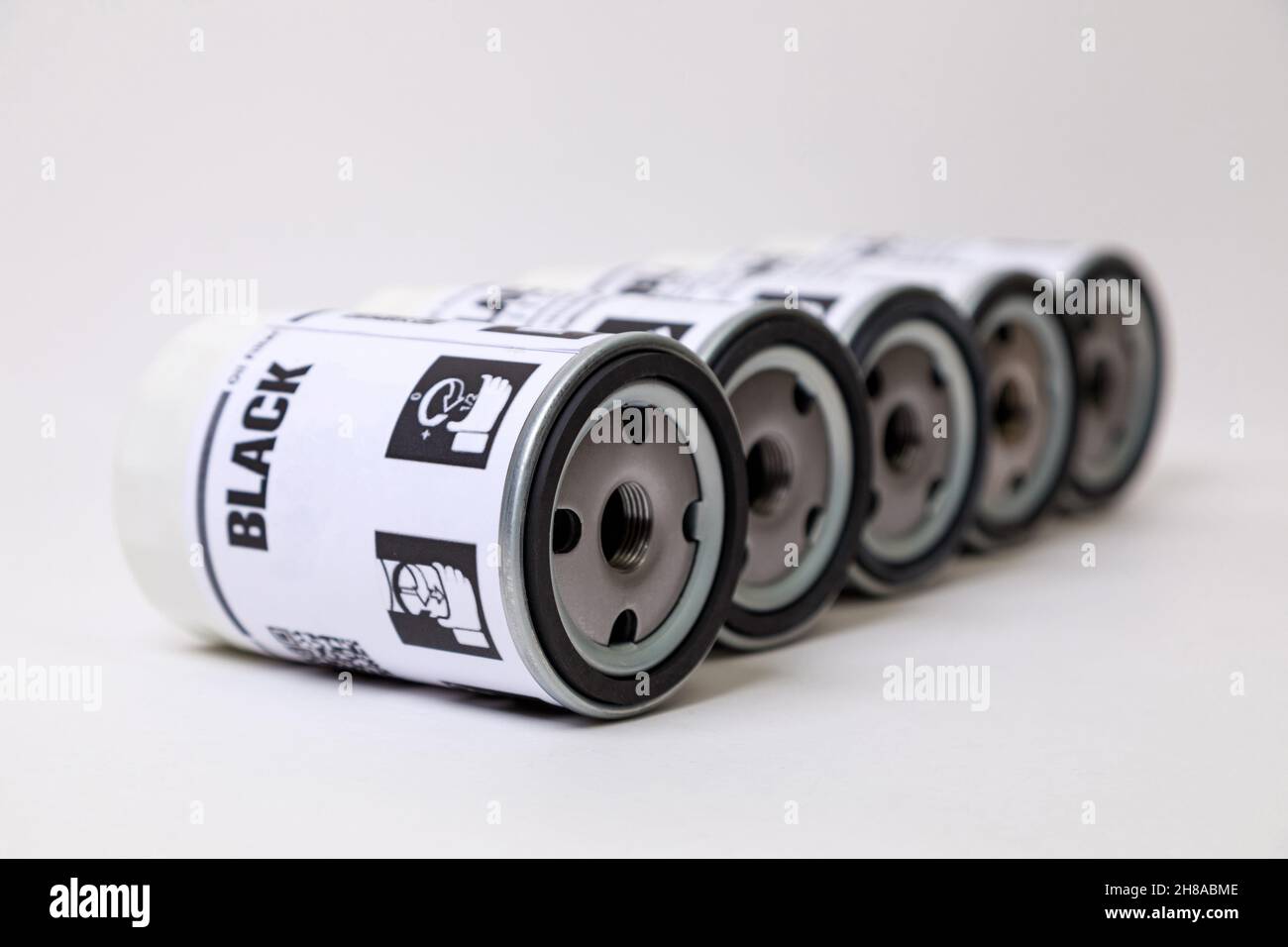 Iron oil filters for the compressor on a white background. Close-up ...