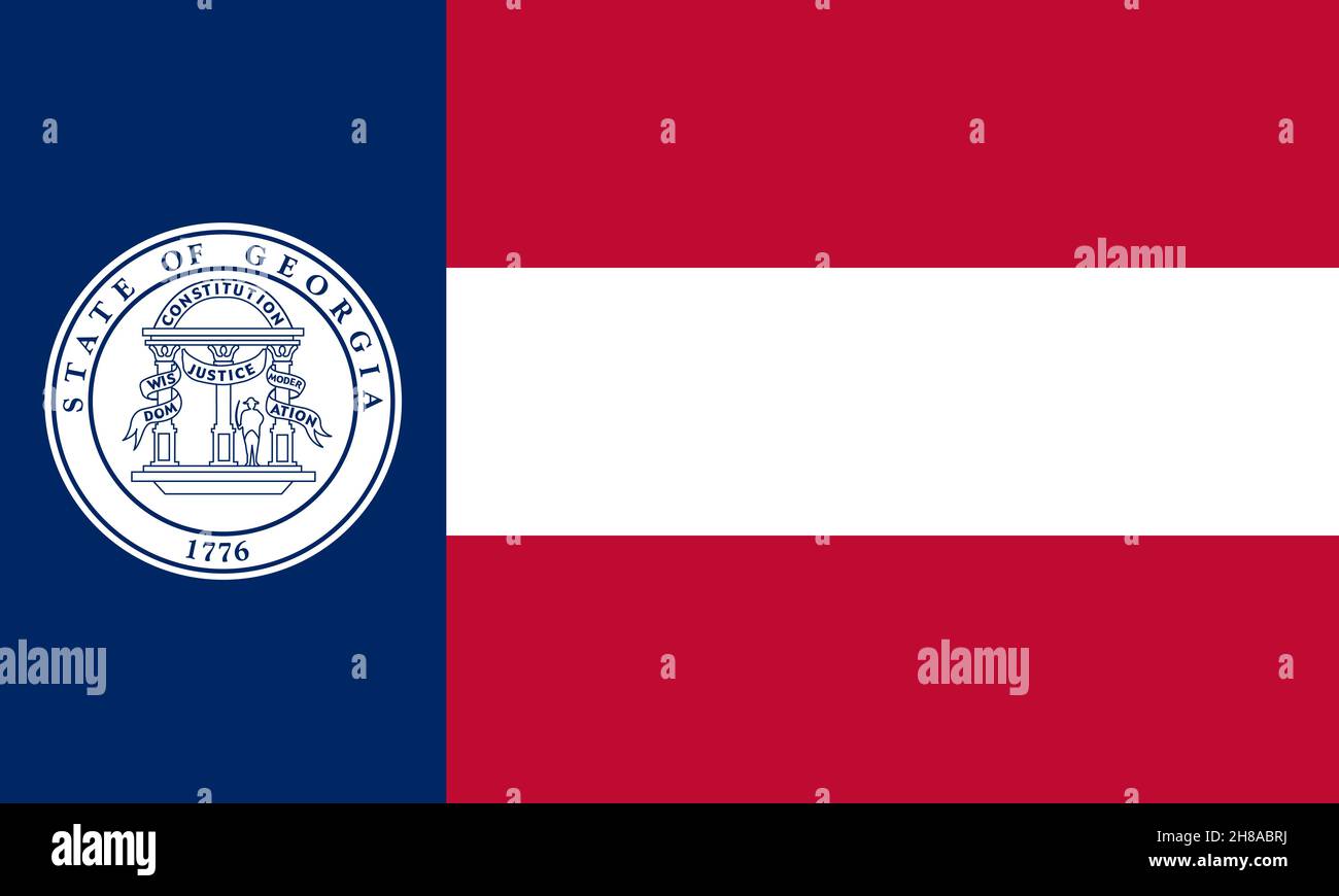 Top view of State of Georgia 1920 1956 , USA flag, no flagpole. Plane ...