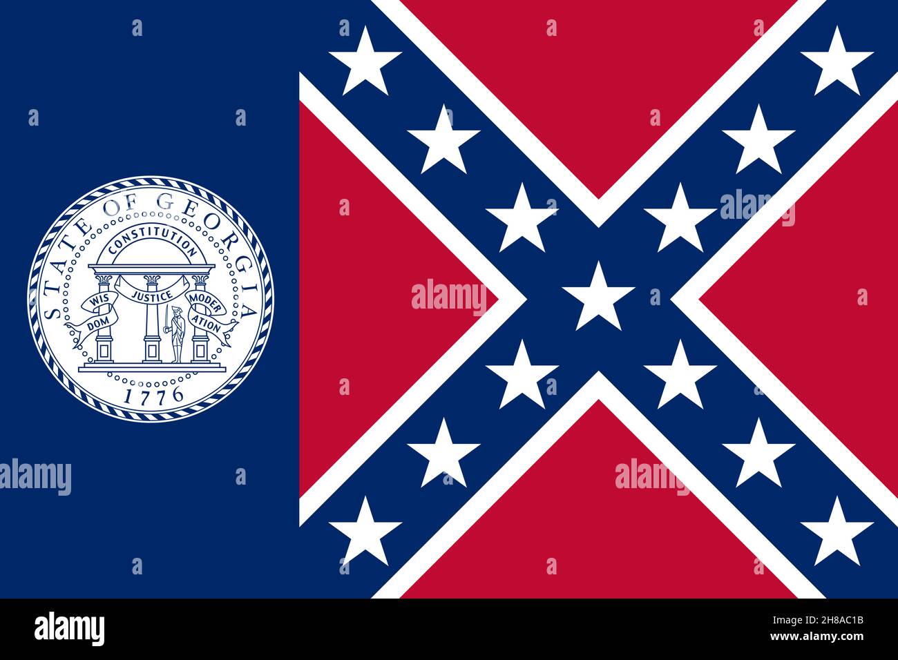 Top view of State of Georgia 1956 2001 , USA flag, no flagpole. Plane ...