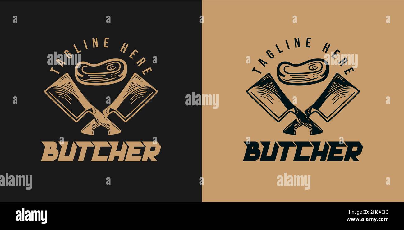 hand drawn crossed knife meat, slaughter logo design Stock Vector Image ...