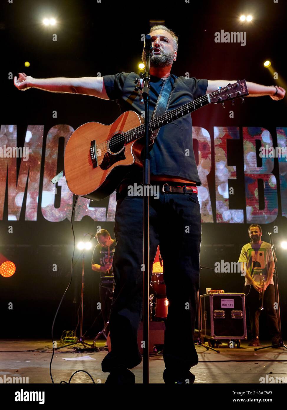 Gigi Dedalamazishvili, composer and vocalist performs with a guitar at ...
