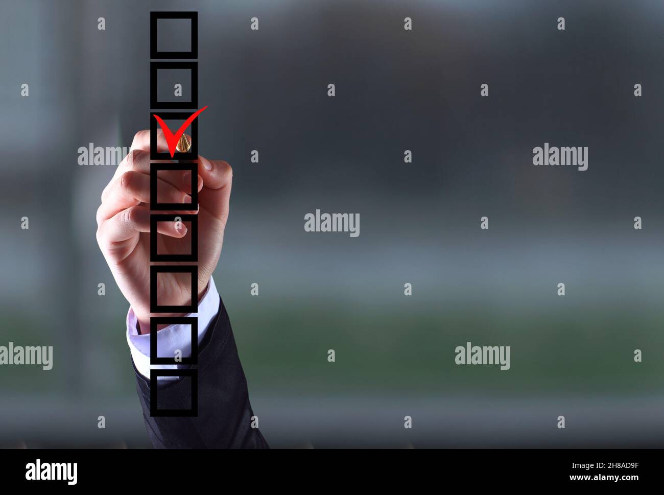 business woman hand choose check mark on box Stock Photo - Alamy